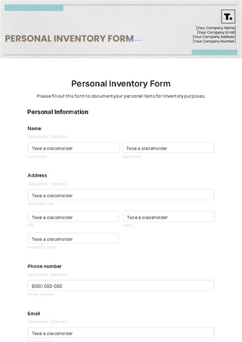Free Personal Inventory Form Template To Edit Online