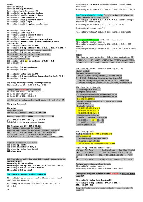 Cheat Sheet Lans And Routing Router Router Enable Router Config