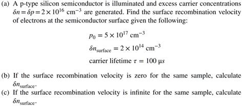 solved a a p type silicon semiconductor is illuminated and excess