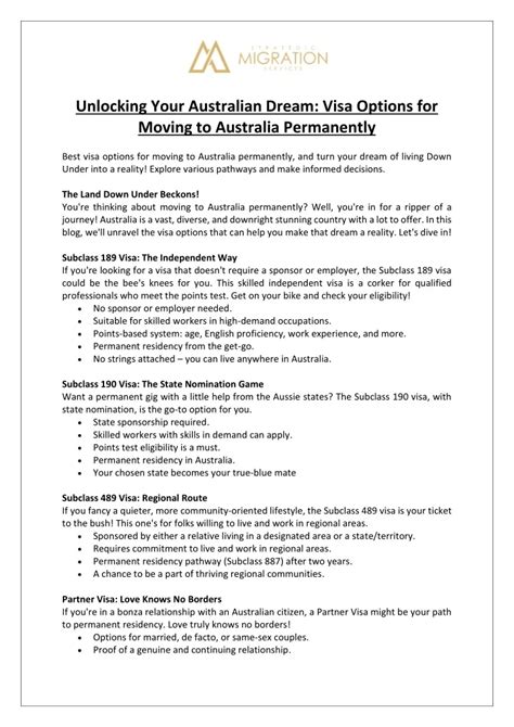 Ppt Visa Options For Moving To Australia Permanently Powerpoint