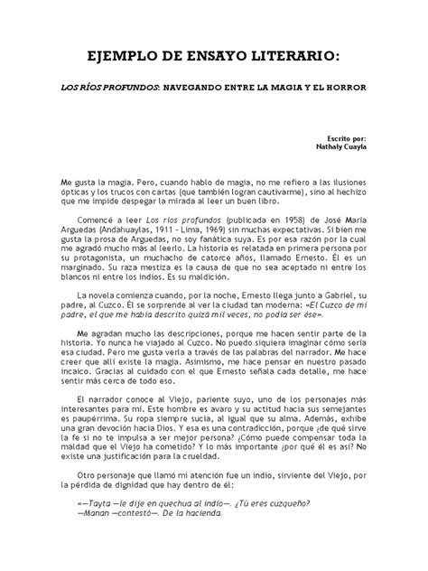 Ejemplo De Ensayo Literario Sobre Los Ríos Profundos De José María Arguedas Pdf