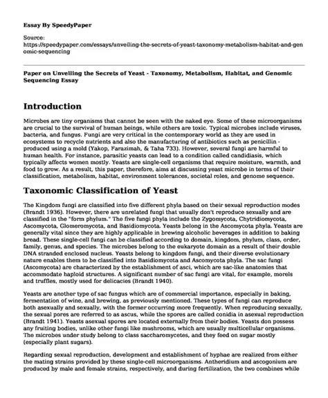 📗 Paper On Unveiling The Secrets Of Yeast Taxonomy Metabolism