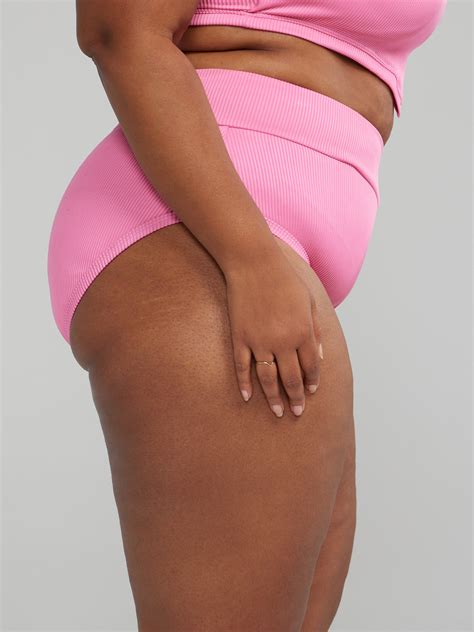 Plus Size Ribbed Texture High Waist Bikini Bottom Fashion To Figure