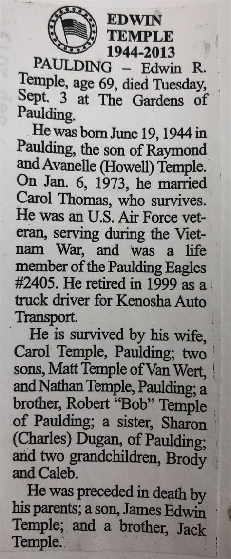 Edwin Ray Temple 1944 2013 Homenaje De Find A Grave