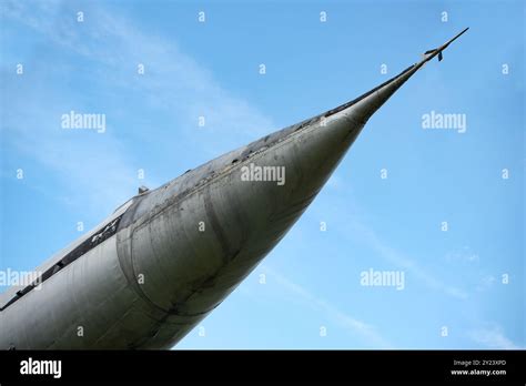 Concept Of Side View Of Soviet Supersonic Strategic Bomber Fore Body Fuselage Closeup Stock