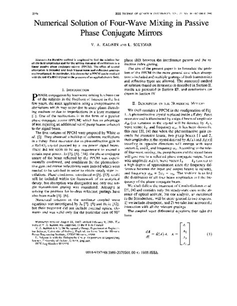 Pdf Numerical Solution Of Four Wave Mixing In Passive Phase Conjugate