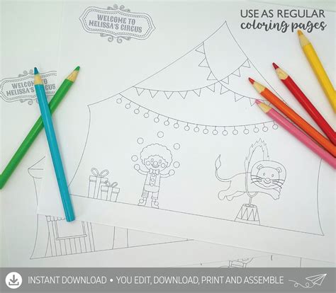 Circus Tent Coloring Pages Digital Carnival Personalized Etsy Canada