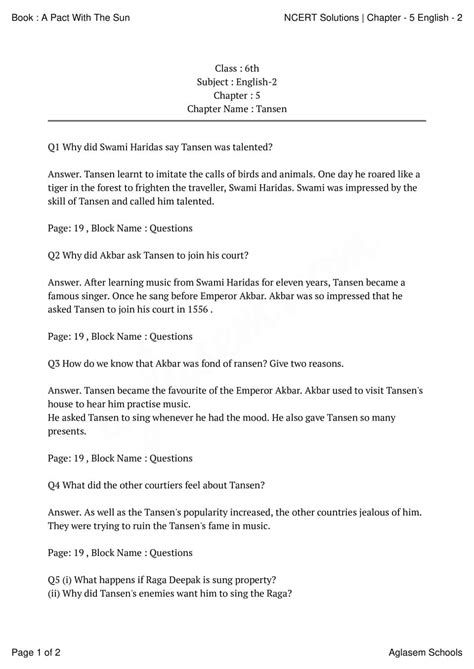 Ncert Solutions 2025 Class 6 English Chapter 4 Tansen Question Answer