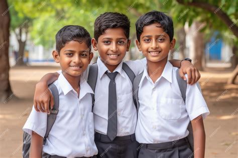 Indian School Friends Group Standing Together At School Premium Ai