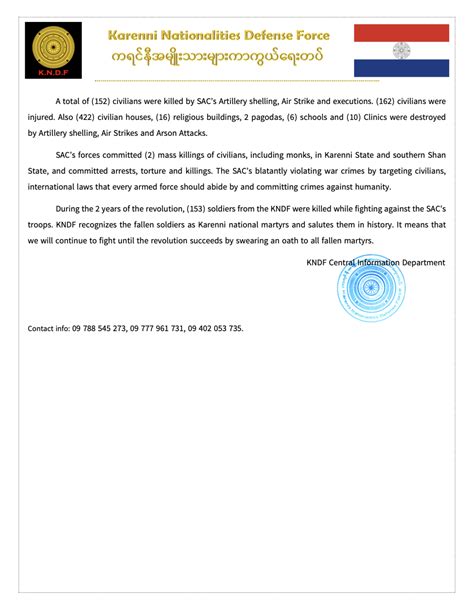 Kndfs 2 Years Annual Conflict Report Karenni National Defense Force