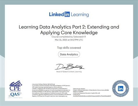 Completed Learning Data Analytics Part 2 On Linkedin Learning