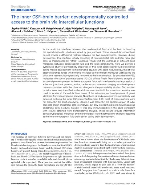 Pdf The Inner Csfbrain Barrier Developmentally Controlled Access To