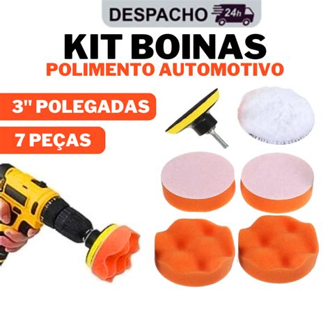 Kit Boina Automotiva Polimento 3 Polegadas 7 Peças Espuma E Lã Com Suporte Para Furadeira E
