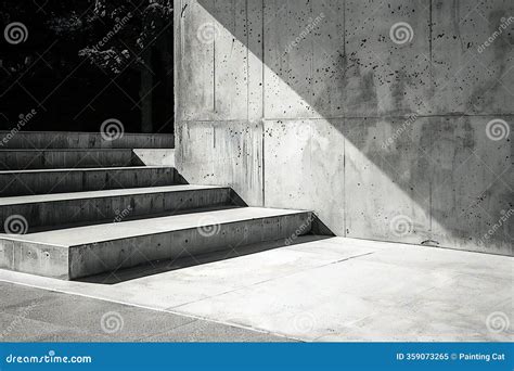 Concrete Stairs With Shadow On The Wall Modern Architecture Background