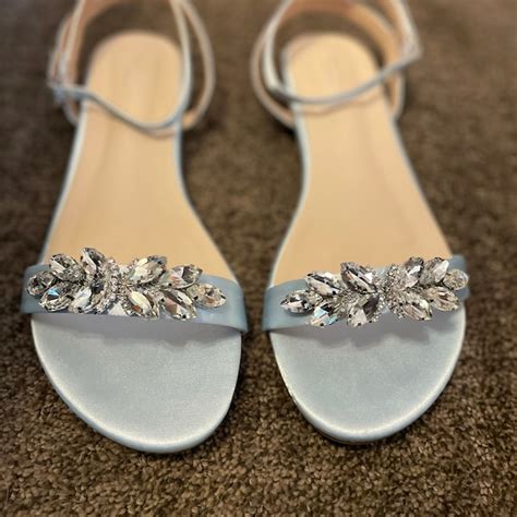 Light Blue Satin Flat Sandal With Butterfly Brooch Bridesmaid Shoes