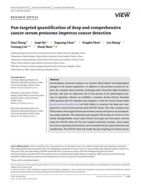 Pdf Pan‐targeted Quantification Of Deep And Comprehensive Cancer Serum Proteome Improves