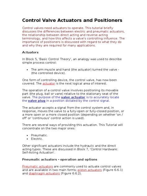 Control Valve Actuators And Positioners Pdf Valve Actuator