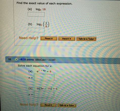 Find The Exact Value Of Each Expression Log4 16