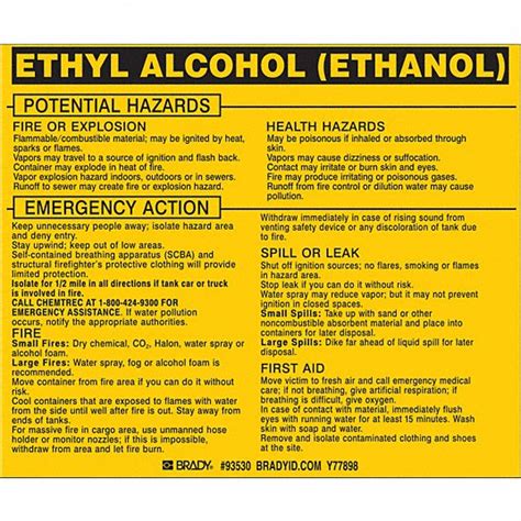 Ethyl Alcohol Ethanol 3 3 4 In Ht Label 20th71 93530 Grainger