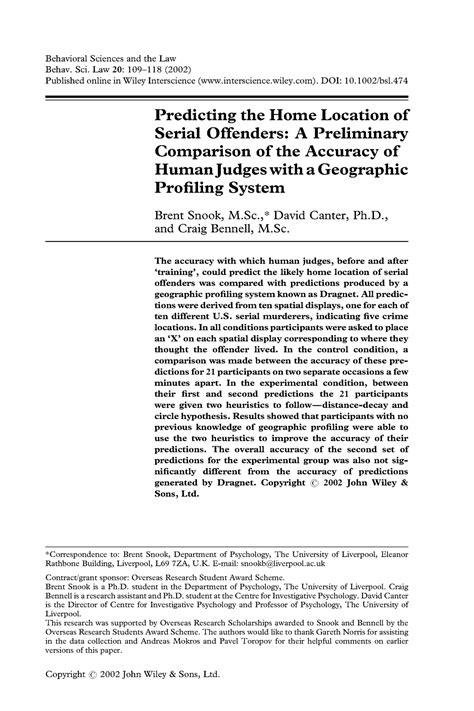 Research On Geographical Profiling Behavioral Sciences And The Law