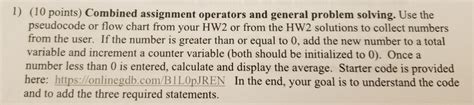 Solved 1 10 Points Combined Assignment Operators And