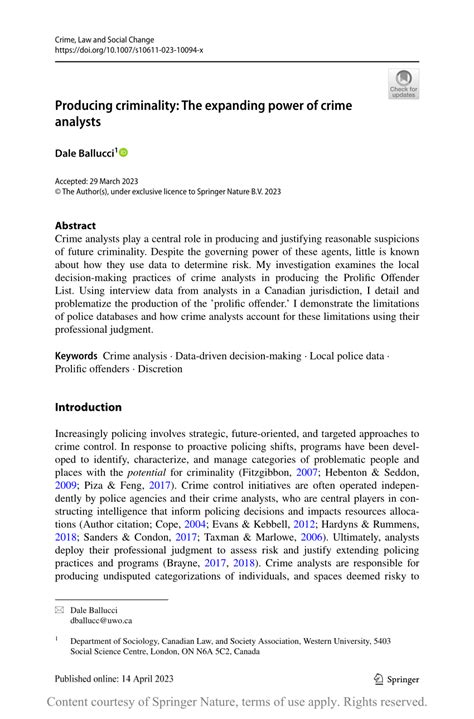 Producing Criminality The Expanding Power Of Crime Analysts Request Pdf