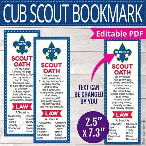 Printable Cub Scout Bookmark Editable Pack Leader Instant Download