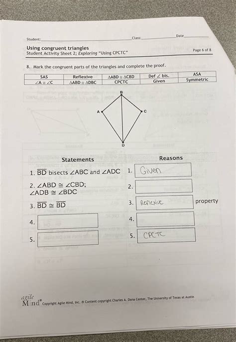 Student Class Date Using Congruent Triangles Student Activity