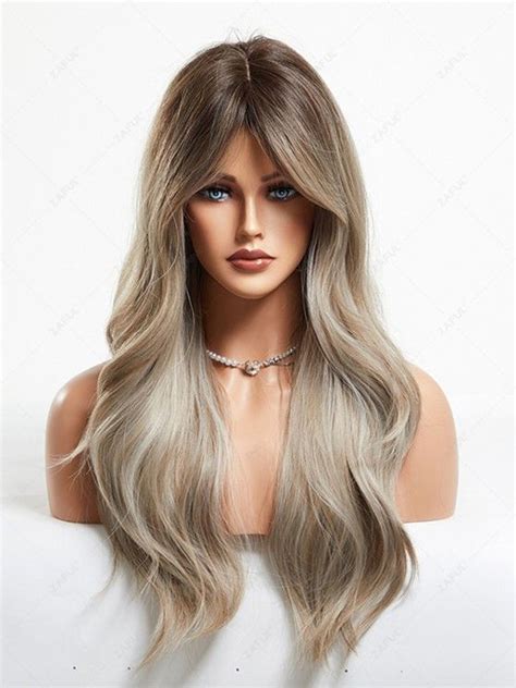 Brown Gradient Light Brown Middle Part Bangs Long Wavy Synthetic Wig In Multi A Zaful 2024