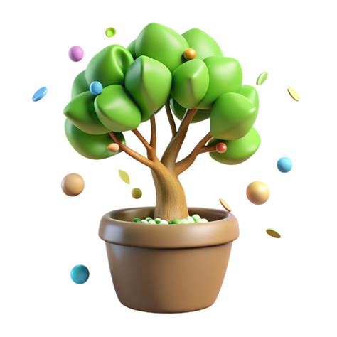 Dramatic Traditional Green Tree Sapling In Pot Side View Isolated