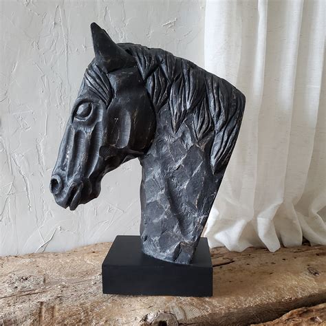 Large Massive Wooden Horse Head Statue Koa Kaya