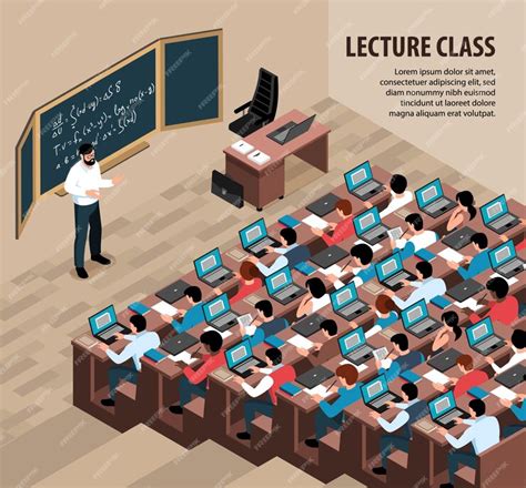 Free Vector Isometric Lecture Class Illustration With Indoor Scenery