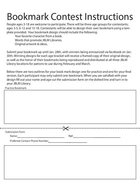 Fillable Online Bookmark Contest Form Fax Email Print Pdffiller