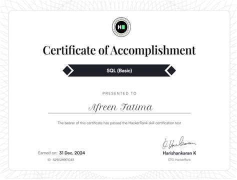 Afreen Fatima On Linkedin Sql Dataanalytics Certification Hackerrank Professionalgrowth