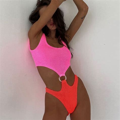 Neon Smocked Cutout Monokini One Piece Swimsuit Sunnybikinis