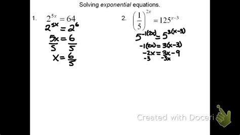 Solving Exponential Equations Youtube