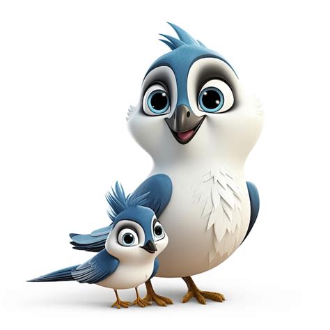 Premium Photo 3d Bird With A Fledgling In Disney Cartoon Style