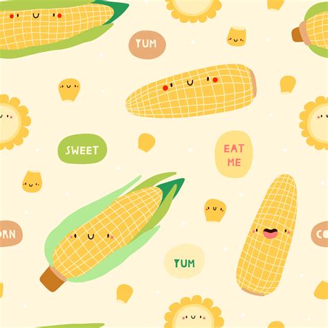 Super Cute Seasonal Pattern With Sweet Corn Summer Seasonal Vegetable Background Smiley Sweet