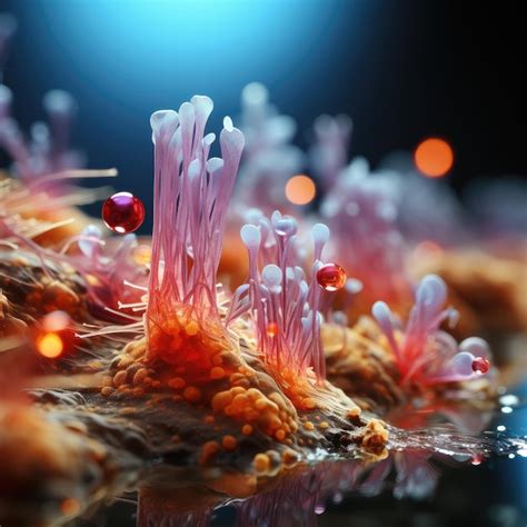 Fils De Champignons Et De Bactéries Sous Un Microscope Microbes Et