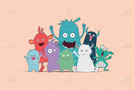 可爱的怪物角色插图。
