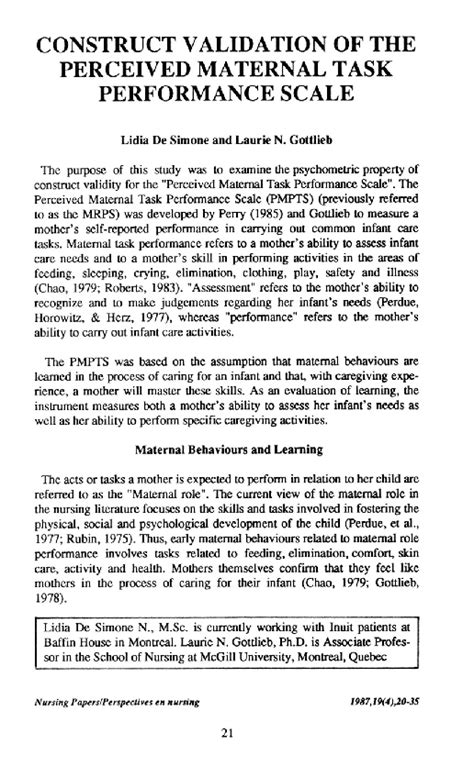 pdf construct validation of theperceived maternal taskperformance