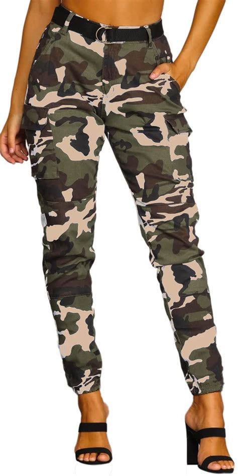 Womens Hiking Cargo Jogger Camo Pants With Pockets High Waisted Slim