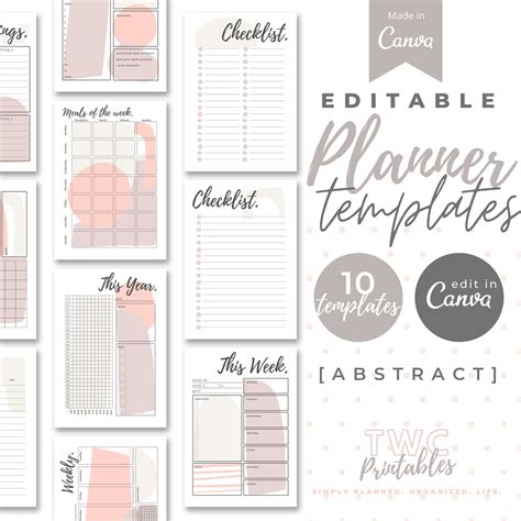 Editable Planner Templates Canva Abstract Design Diy Canva Template Canva Template Kit Worksheet