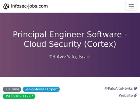 Hiring Principal Engineer Software Cloud Security Cortex In Tel