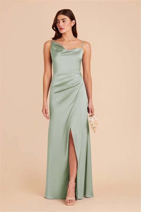 Jennifer Matte Satin Dress Sage L Sage Pastel Sage Green