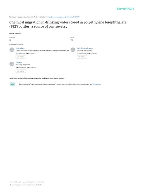 Chemical Migration In Drinking Water Stored In Pol Pdf Plastic Water