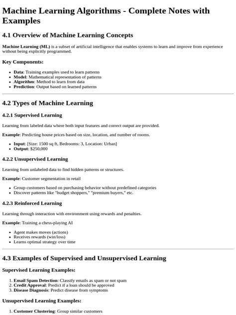 Machine Learning Algorithms Complete Notes With Examples Pdf