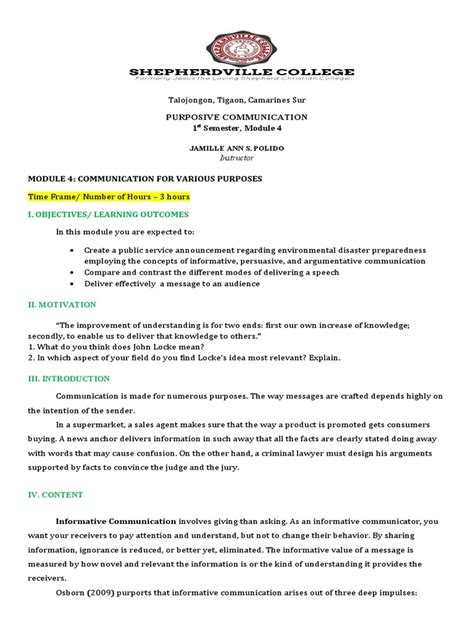 Purposive Communication 4 Pdf Public Speaking Communication