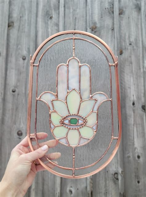 Stained Glass Hamsa Hand Lotus Flower Stained Glass Art Stained