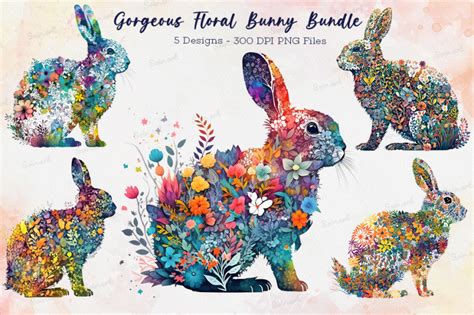 Gorgeous Floral Bunny Cliparts Bundle By Zemira Thehungryjpeg